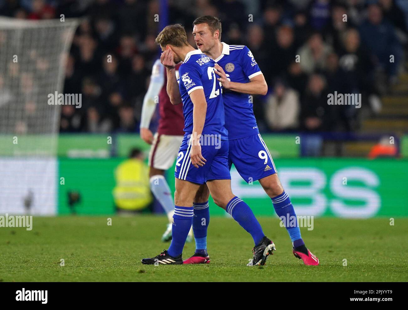 Leicester City's Kiernan Dewsbury-Hall walks off after being shown a ...