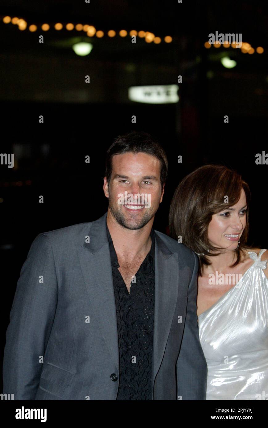 Tennis player Pat Rafter and guest at the Australian premiere of Bourne ...