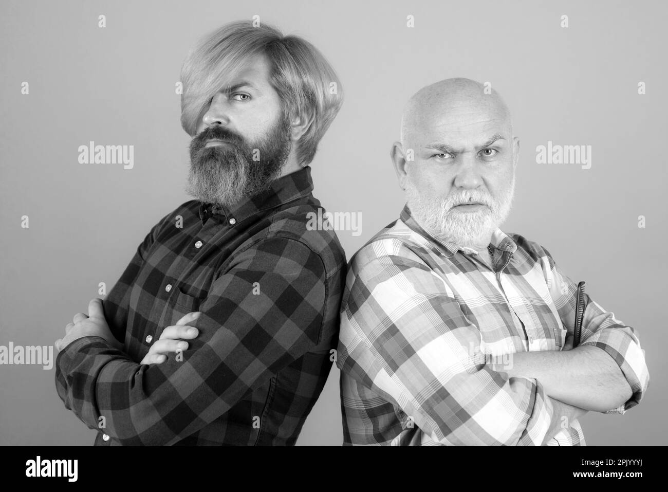 Generation concept. Old father and son. Older younger generations. Two ...