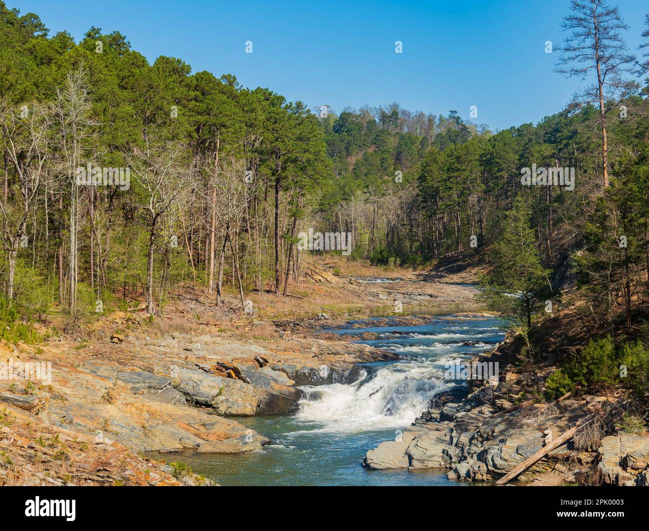 Sunny view of the landscape of Beaver River in Beavers Bend State Park ...