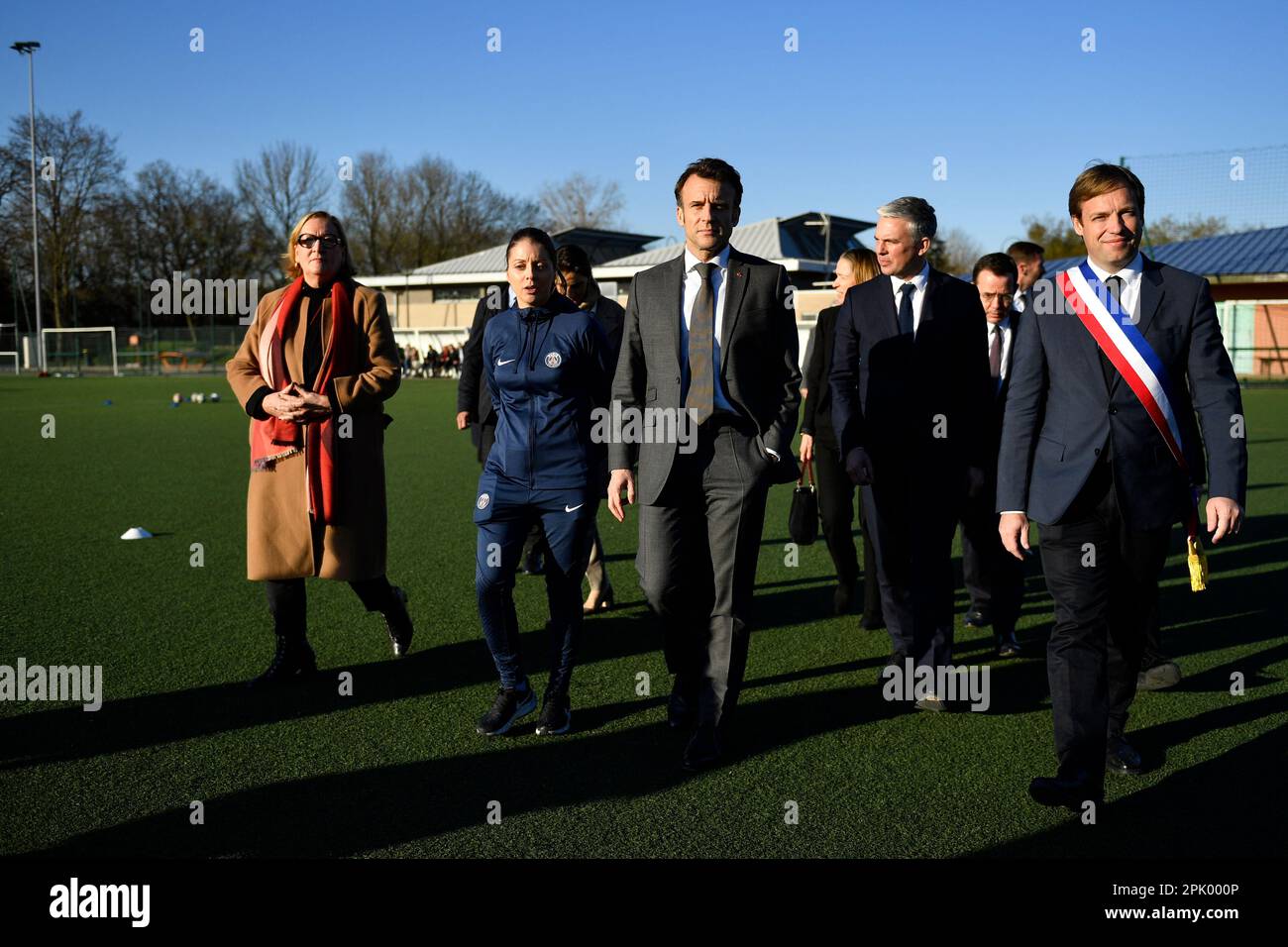Clamart, France. 04th Apr, 2023. French President Emmanuel Macron (C ...