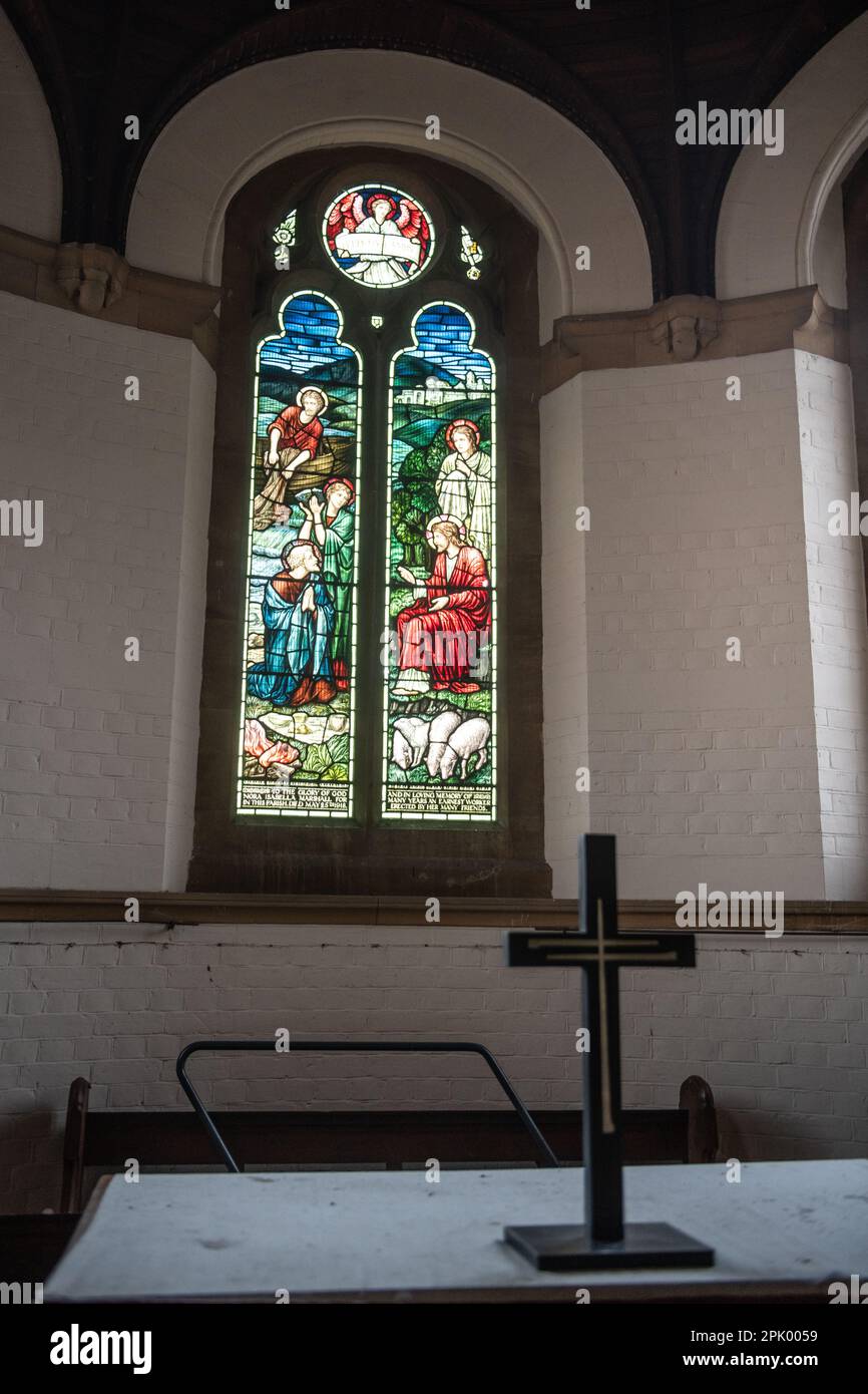 Stained Glass Window at St Peter's Church Wallingford, with crucifix on ...