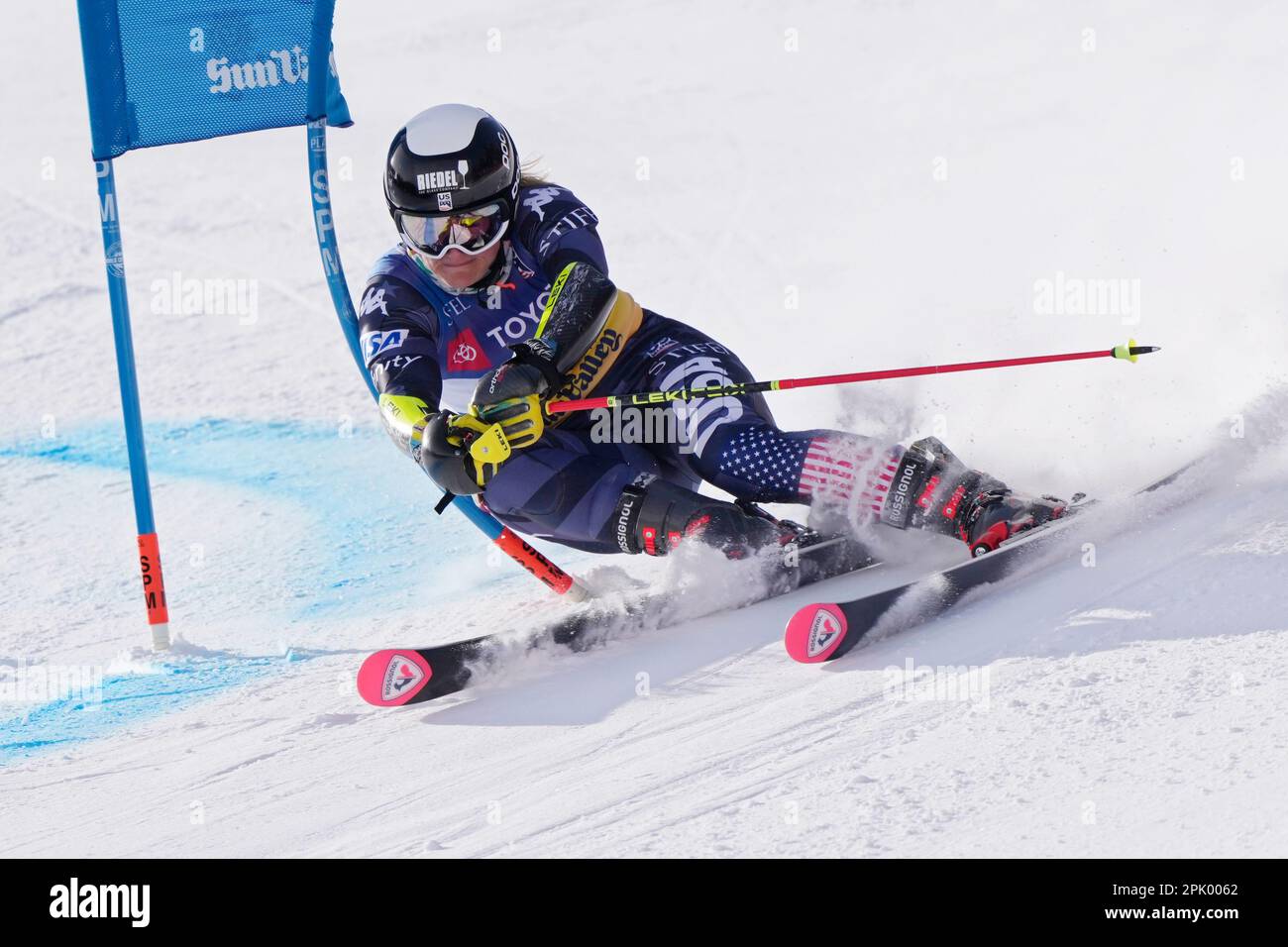 Paula Moltzan competes in the women's giant slalom ski race during the ...