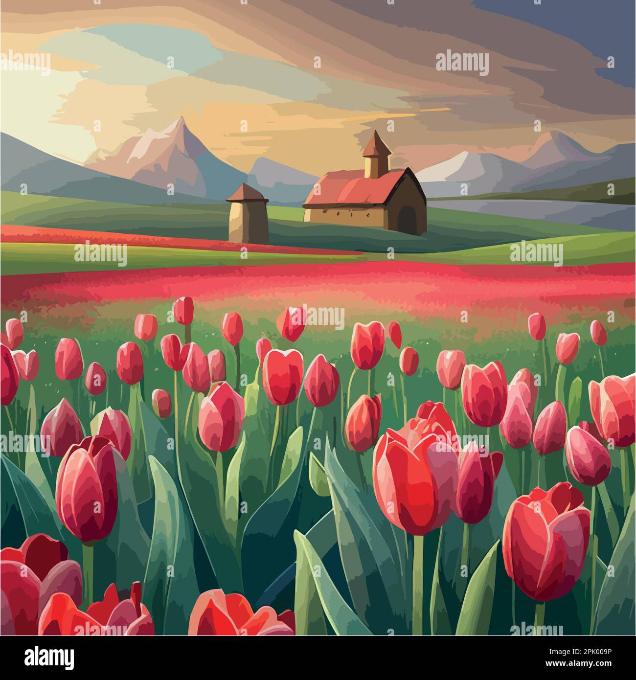 Dutch landscape painting Stock Vector Images - Alamy