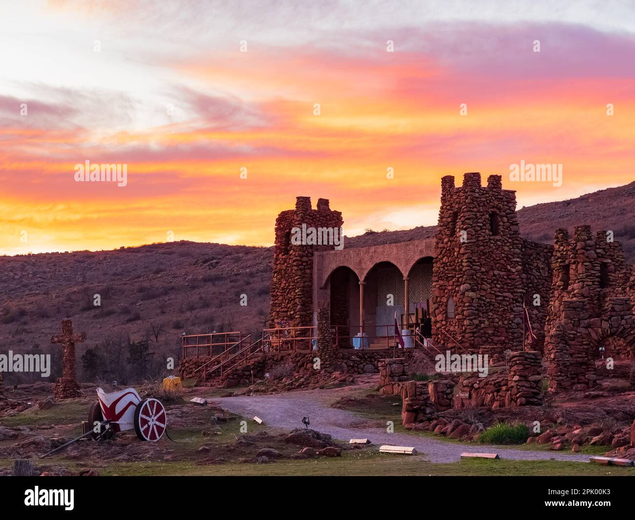 Sunset view of the Holy City Of The Wichitas in Wichita Mountains ...