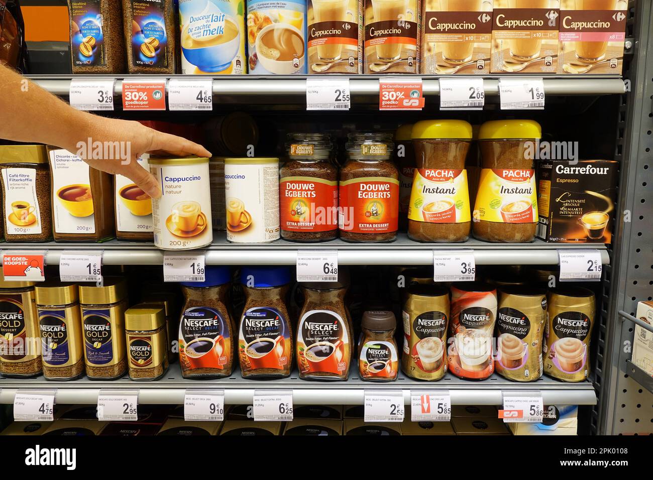 Instant coffee products in a grocery Stock Photo - Alamy