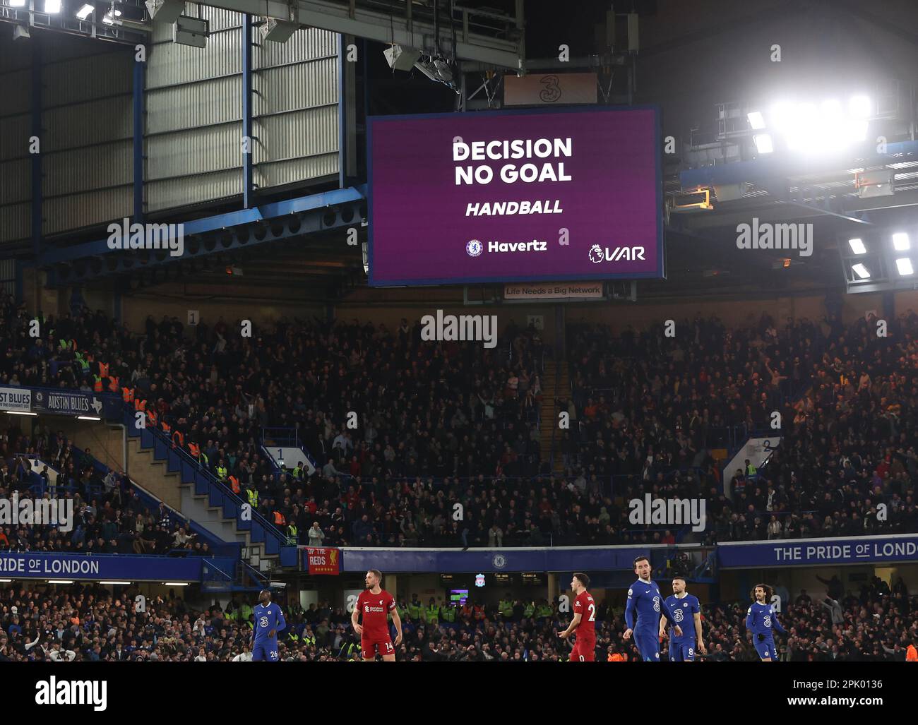 London, UK. 4th Apr, 2023. The screen inside the stadium shows the VAR ...