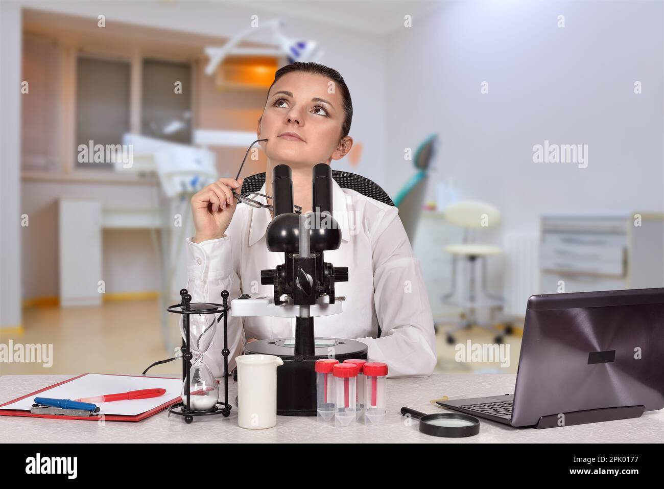 Female scientist look microscope hi-res stock photography and images ...