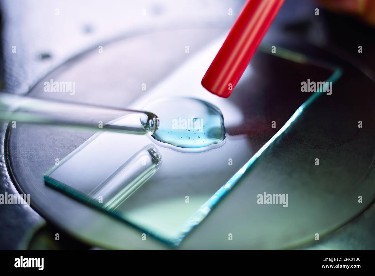 Science laboratory pipette with samples liquid, close up Stock Photo ...