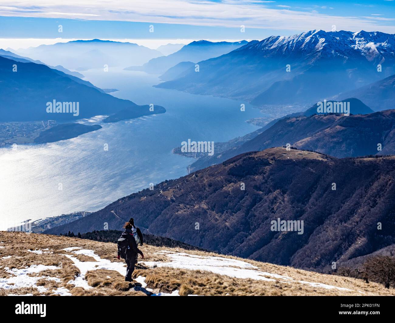 Trekking scene on the mountains of Lake Como Stock Photo - Alamy