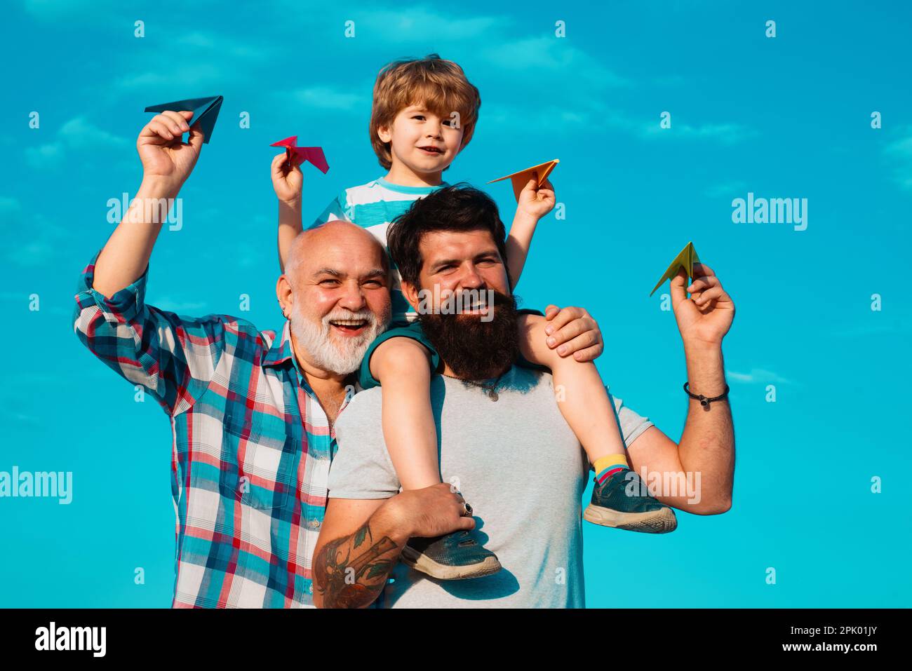Generation concept. Happy men loving family. Happy family. Male multi generation portrait. Dad ...
