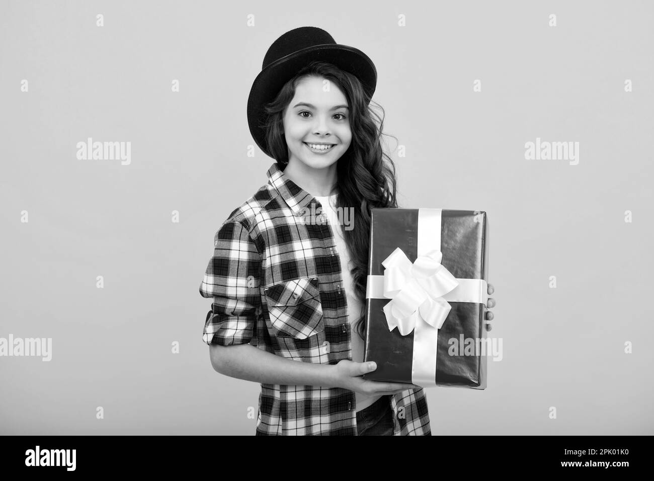 Cute child girl congratulate with valentines day, giving romantic gift ...