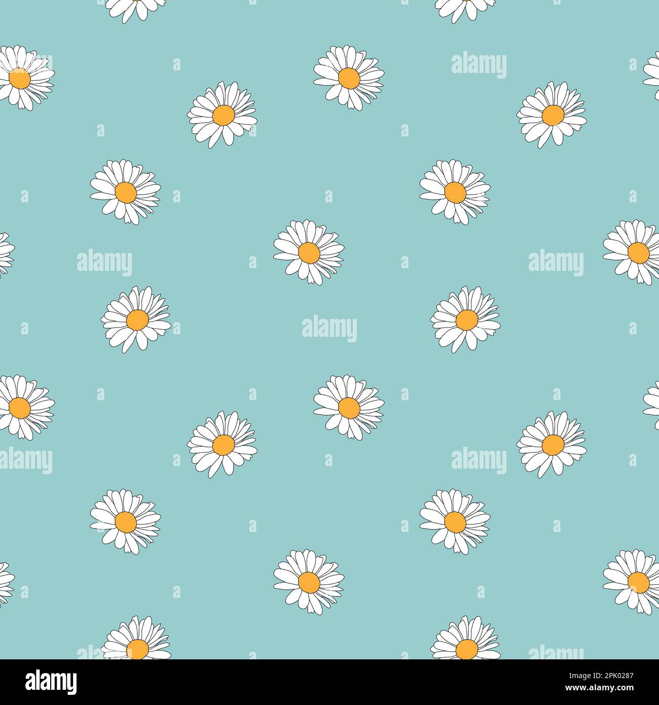 Daisy flower on blue background, floral element, hand drawn botanical ...