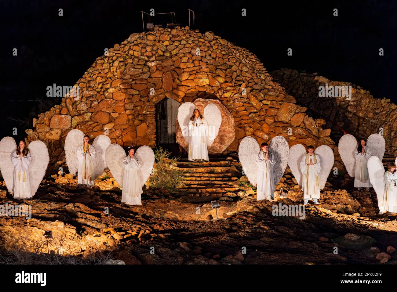 Oklahoma, APR 1 2023 - Night view of the easter Pageant in the Holy ...