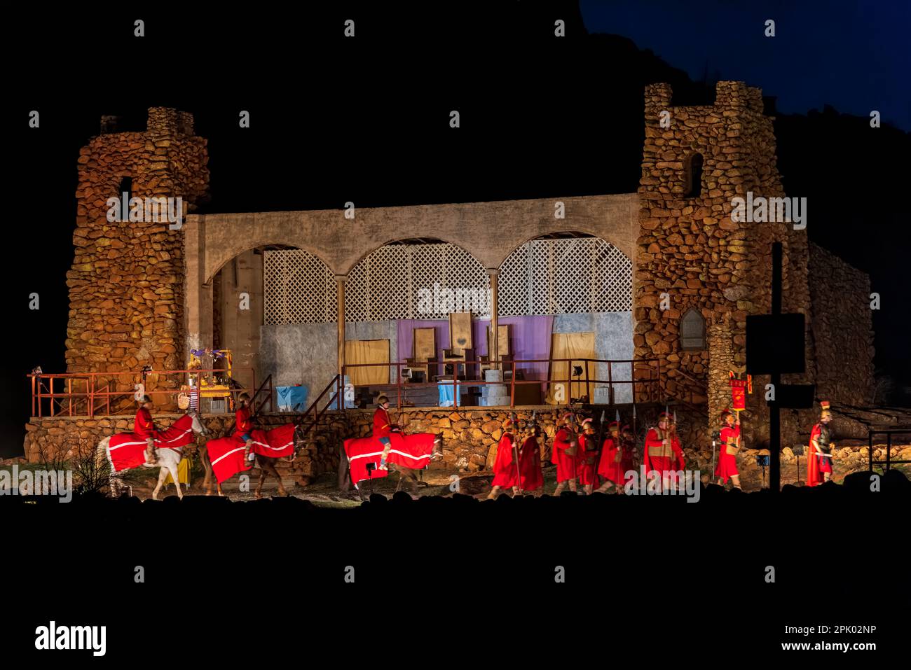 Oklahoma, APR 1 2023 - Night view of the easter Pageant in the Holy ...