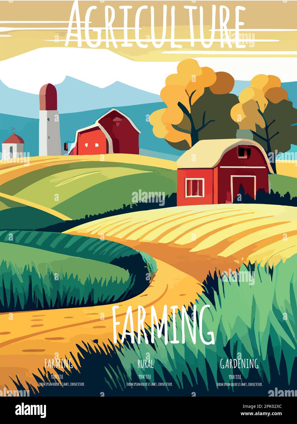 Valley of farms Stock Vector Images - Alamy