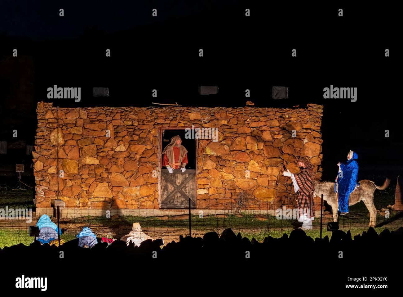 Oklahoma, APR 1 2023 - Night view of the easter Pageant in the Holy ...