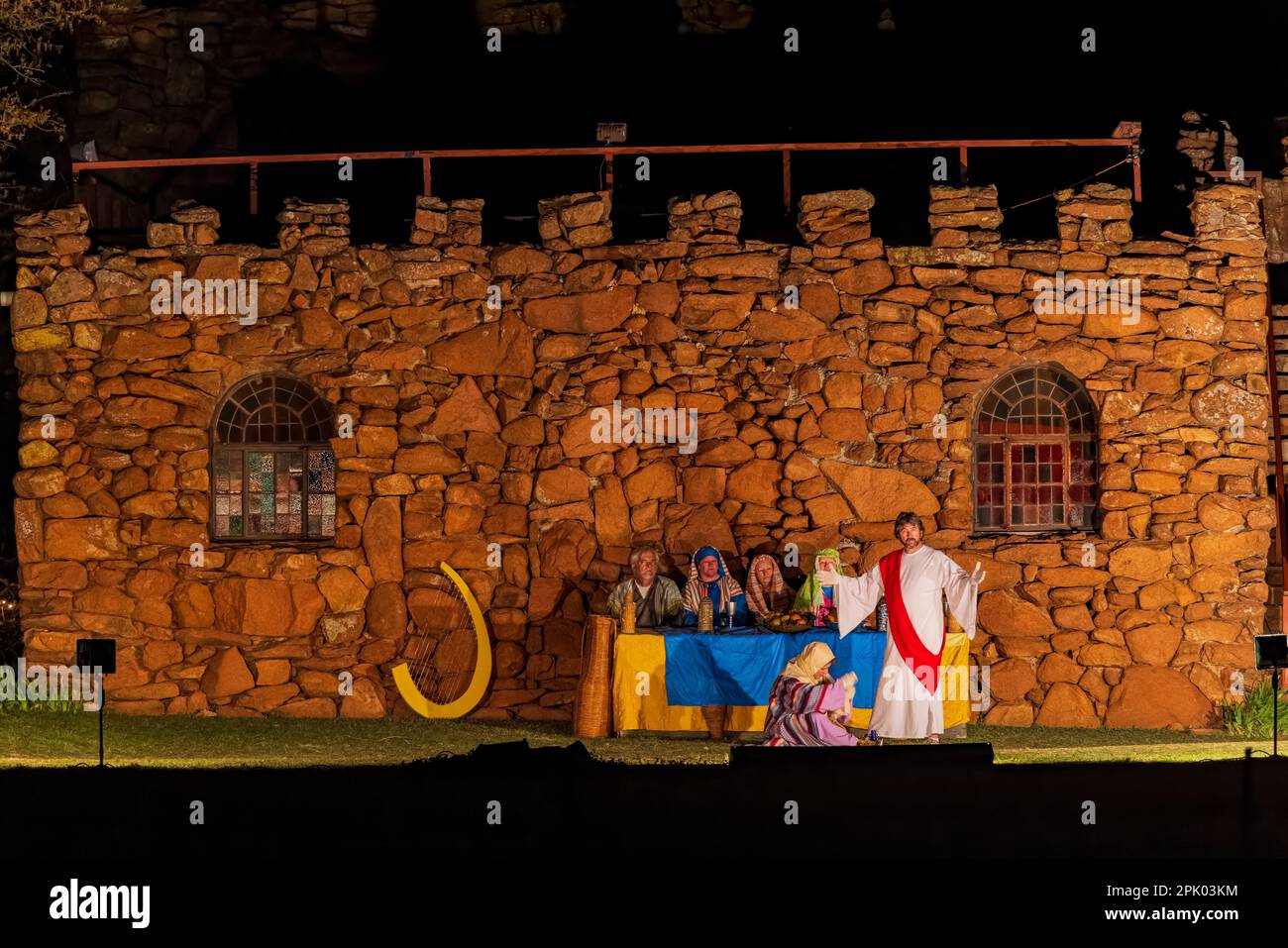 Oklahoma, APR 1 2023 - Night view of the easter Pageant in the Holy ...