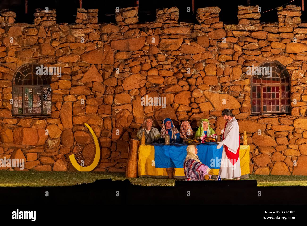 Oklahoma, APR 1 2023 - Night view of the easter Pageant in the Holy ...