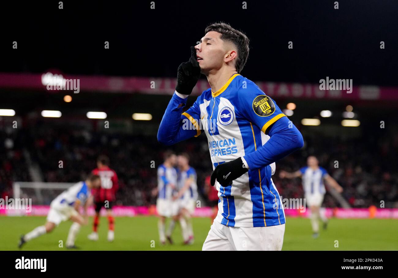 Brighton and Hove Albion's Julio Enciso celebrates scoring his sides ...