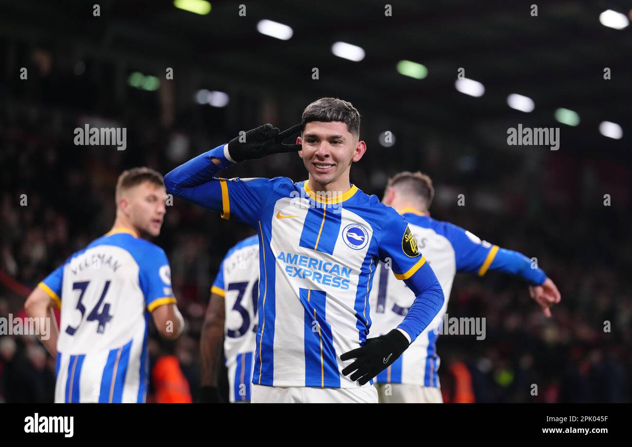 Brighton and Hove Albion's Julio Enciso celebrates scoring his sides ...