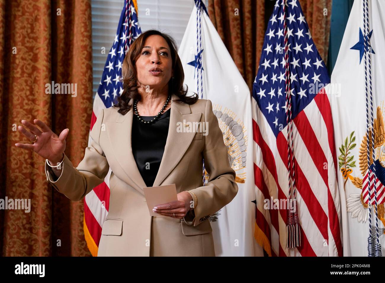 Vice President Kamala Harris speaks during a ceremonial promotion of ...