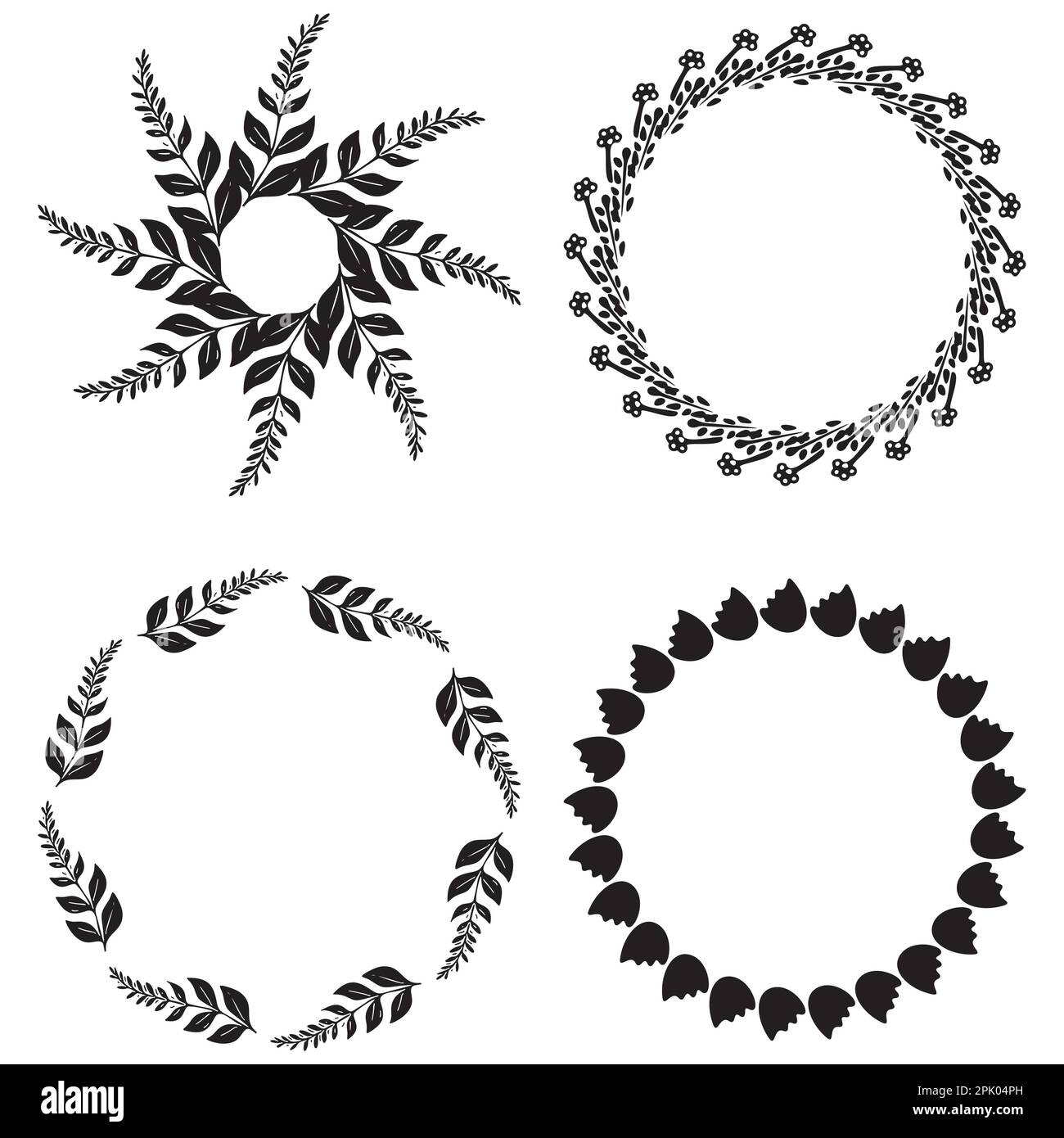 Ornate floral wreath illustration set. Vector collection of delicate ...