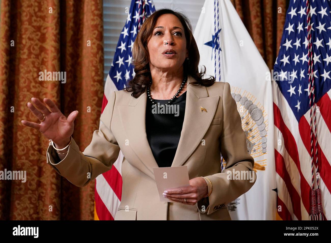 Vice President Kamala Harris speaks during a ceremonial promotion of ...