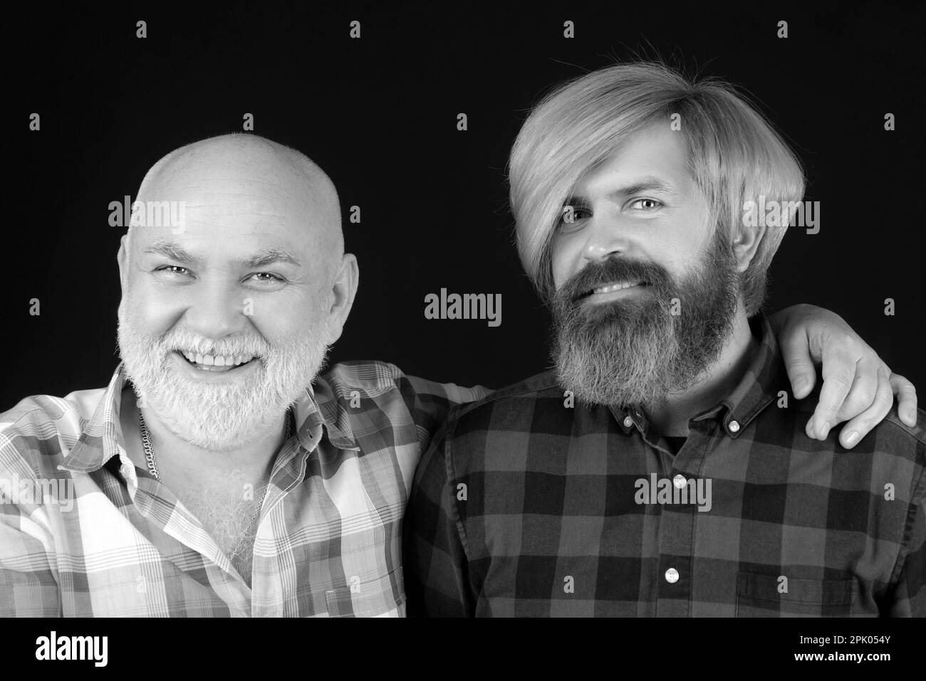 Happy son and old dad. Generation concept. Father and son. Older ...