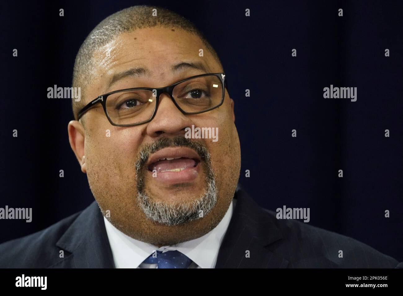 Manhattan District Attorney Alvin Bragg speaks at a press conference ...