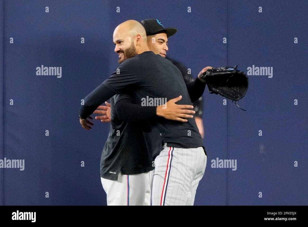 Miami Marlins pitcher Jesus Luzardo, left, and Minnesota Twins pitcher ...