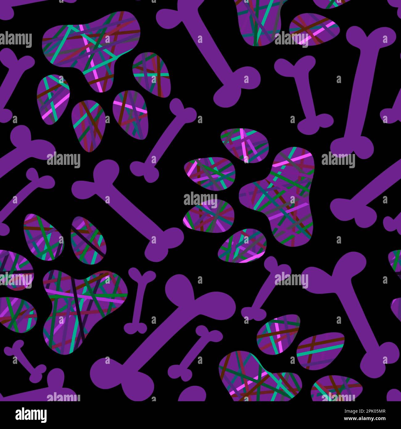 Cartoon animals seamless footprints dog and cat and bones pattern for ...