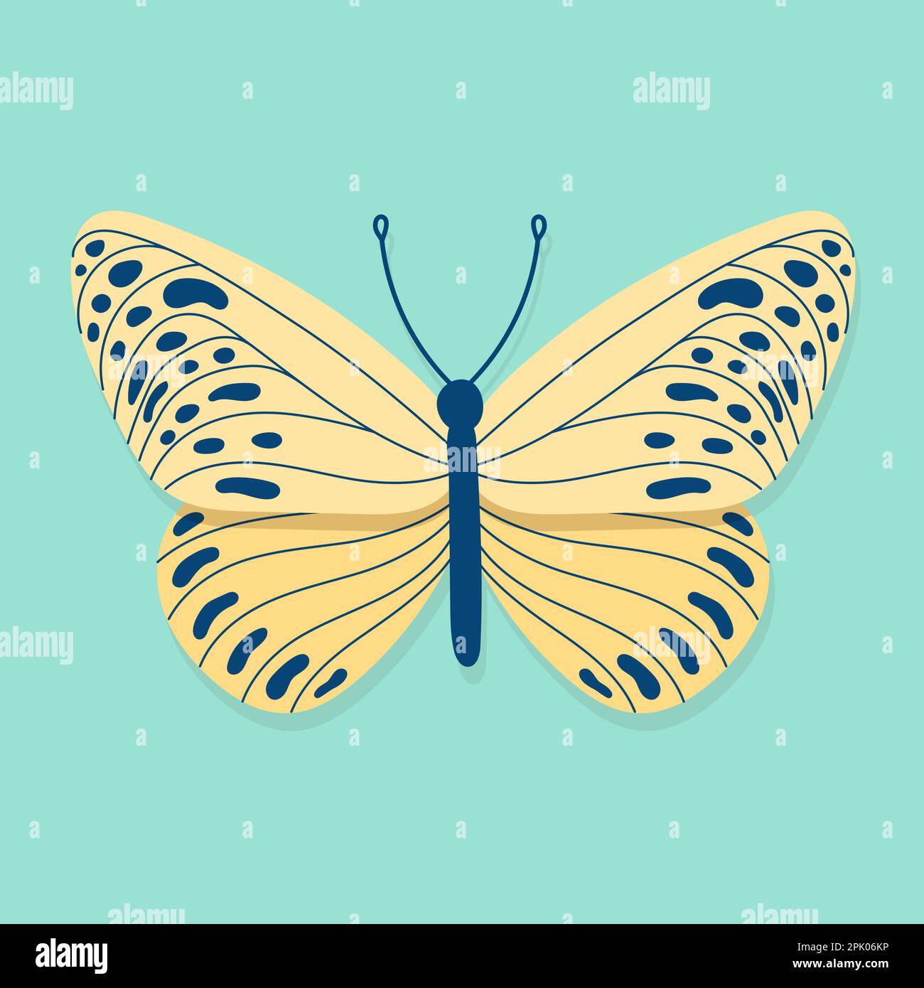 Yellow and blue butterfly. Top view. Spring inspiration. Vector ...