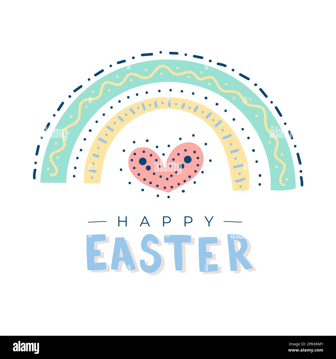 Happy Easter. Doodle boho rainbow. Minimalist greeting card. Vector ...