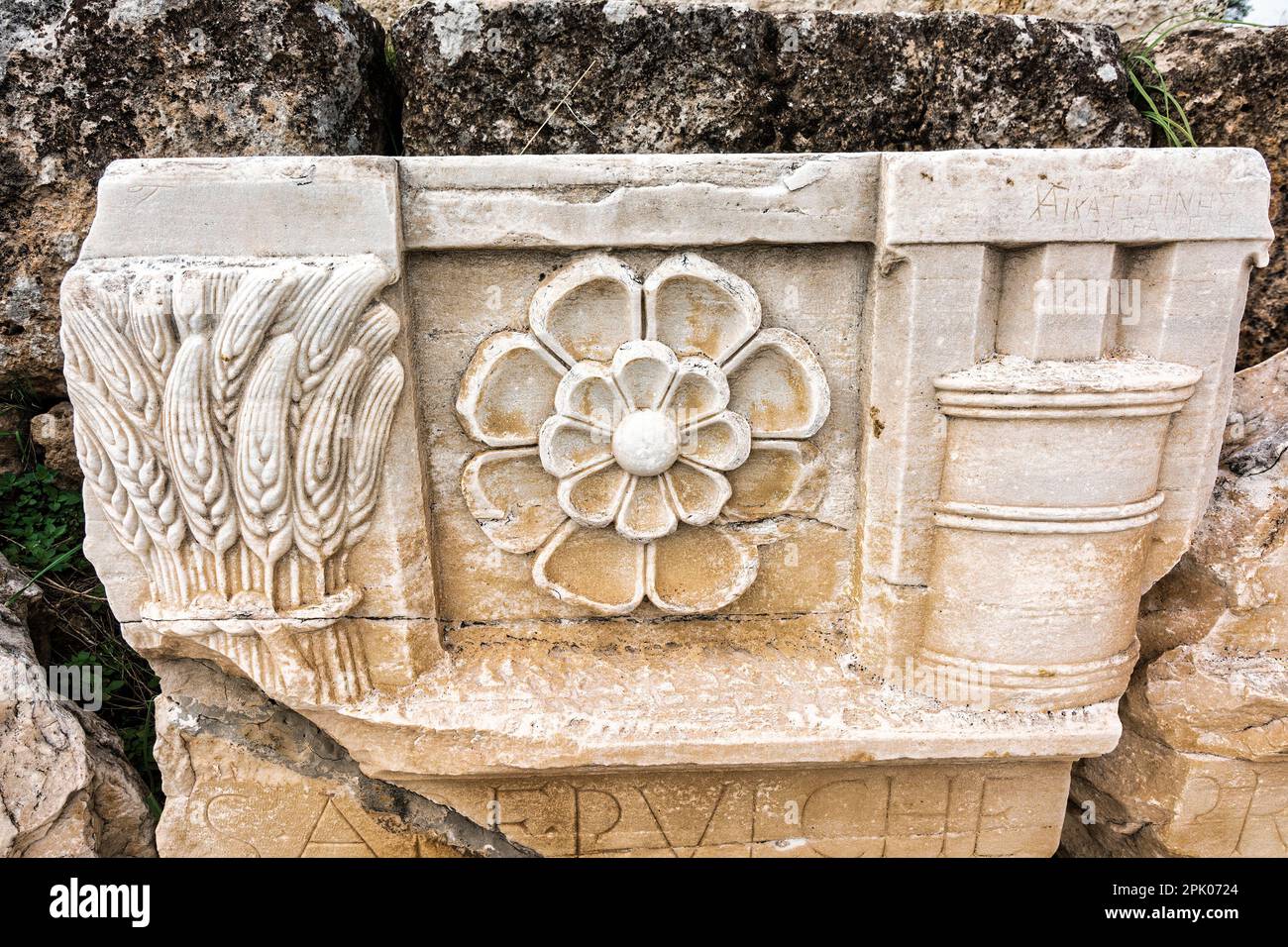 Ancient sculpted marble ruins at the Archaeological Site of Eleusis in ...