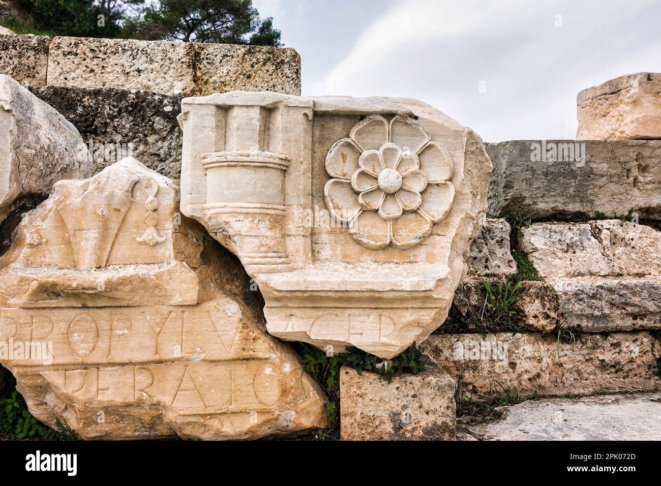 Ancient sculpted marble ruins at the Archaeological Site of Eleusis in ...
