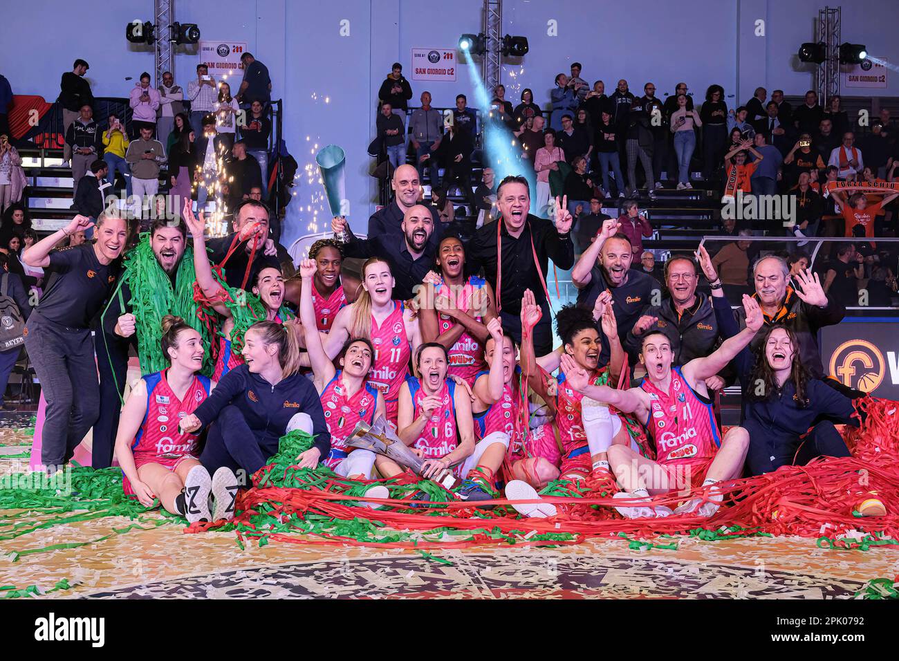 Campobasso, Italy. 01st Apr, 2023. Famila Wuber Schio celebrates ...