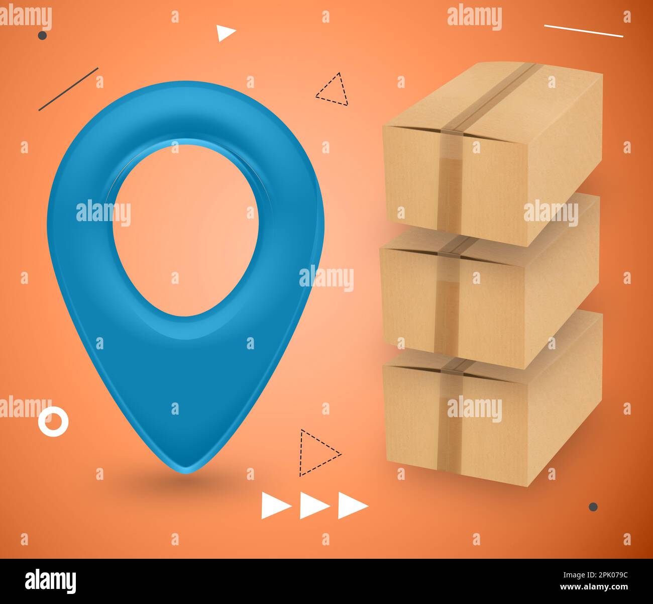 Cardboard boxes with blue location 3d icon Stock Photo - Alamy