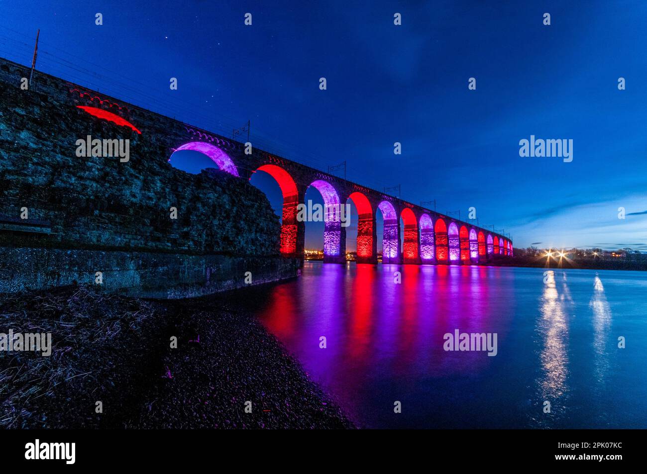 The Royal Border Bridge carrying the east coast mainline rail link at ...