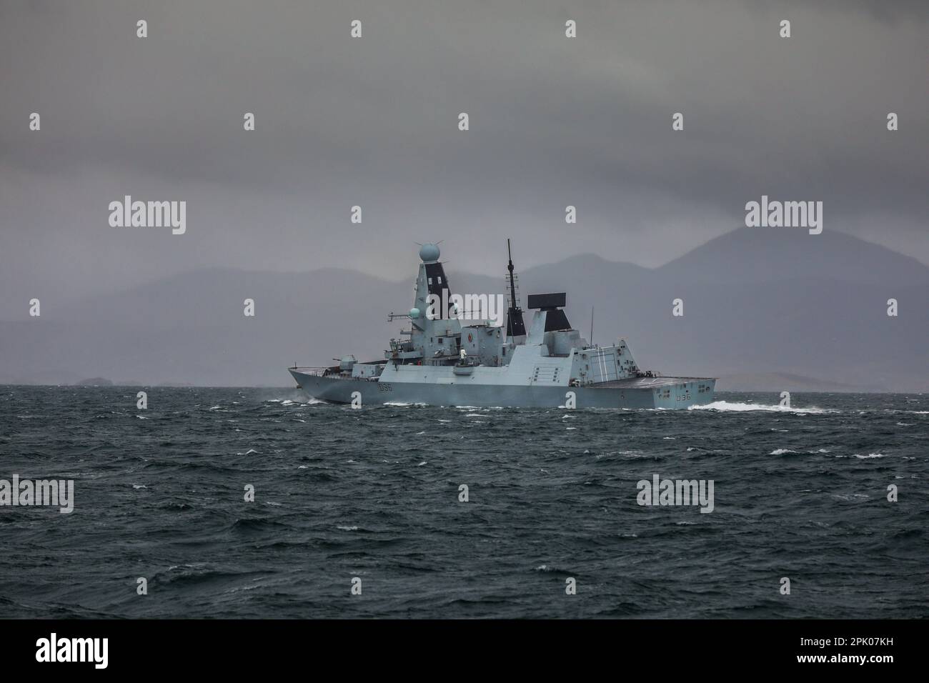 A British Type 45 air defence destroyer HMS Defender at sea in the ...