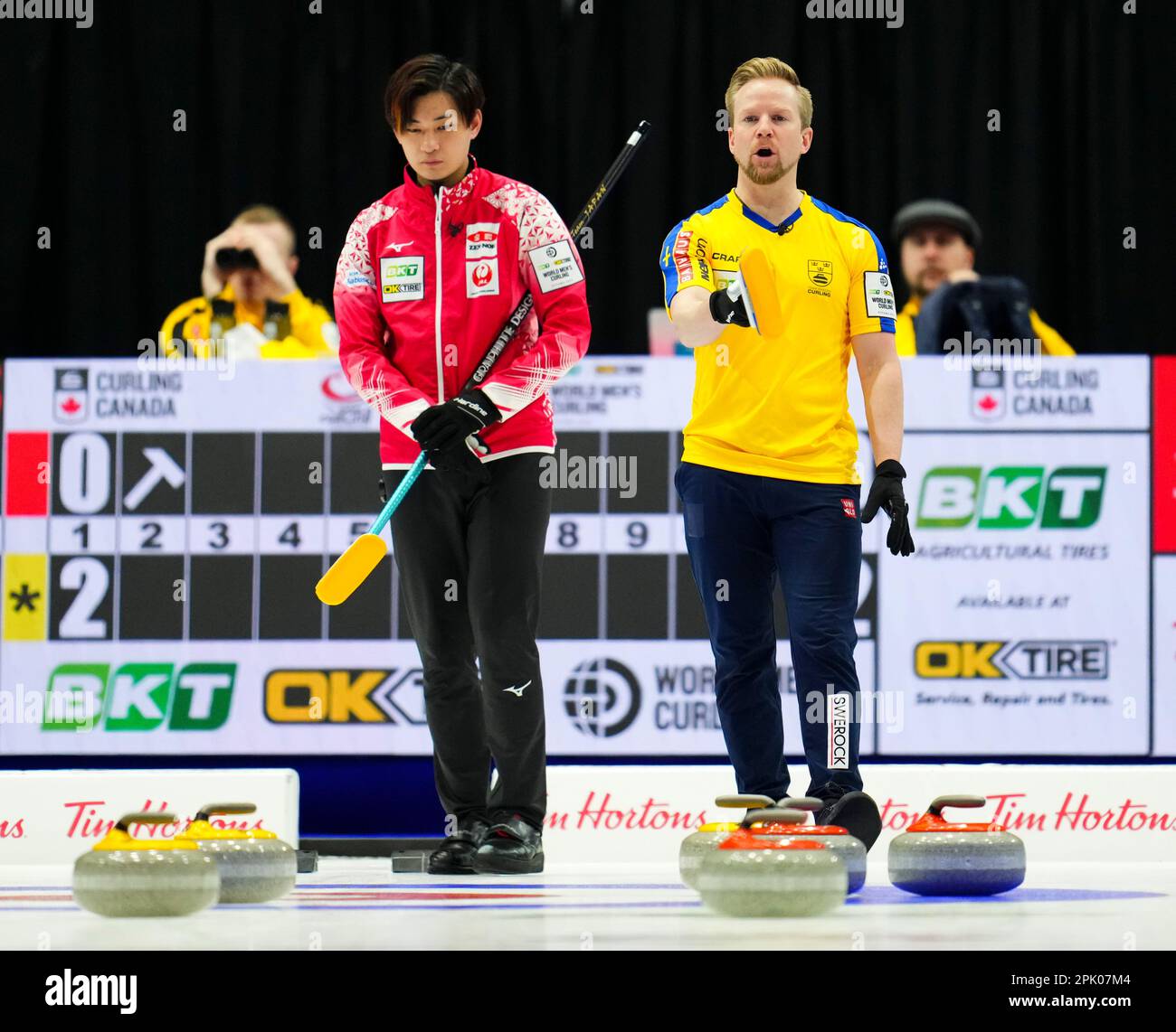 April 4, 2023, Ottawa, ON, CAN: Sweden skip Niklas Edin calls the shot ...