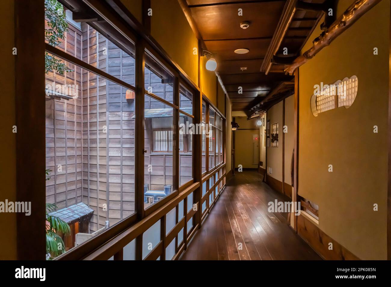 Interior of old wooden hotel "Tokaikan", Local history museum, Ito city ...