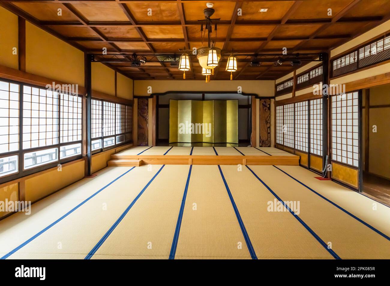 Interior of old wooden hotel "Tokaikan", hall, Local history museum ...