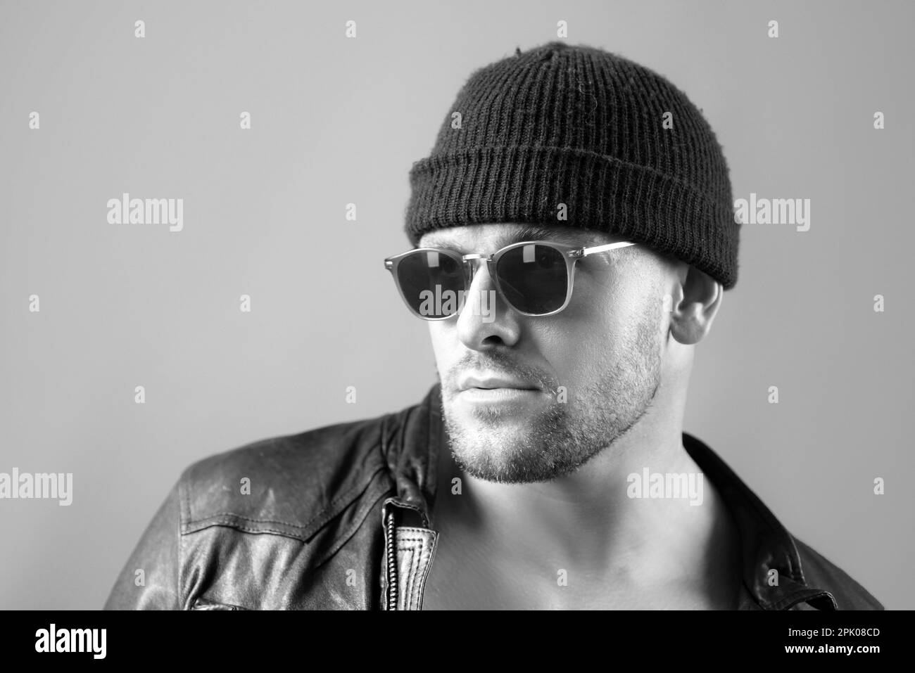 Portrait of handsome man. Leon killer style Stock Photo - Alamy