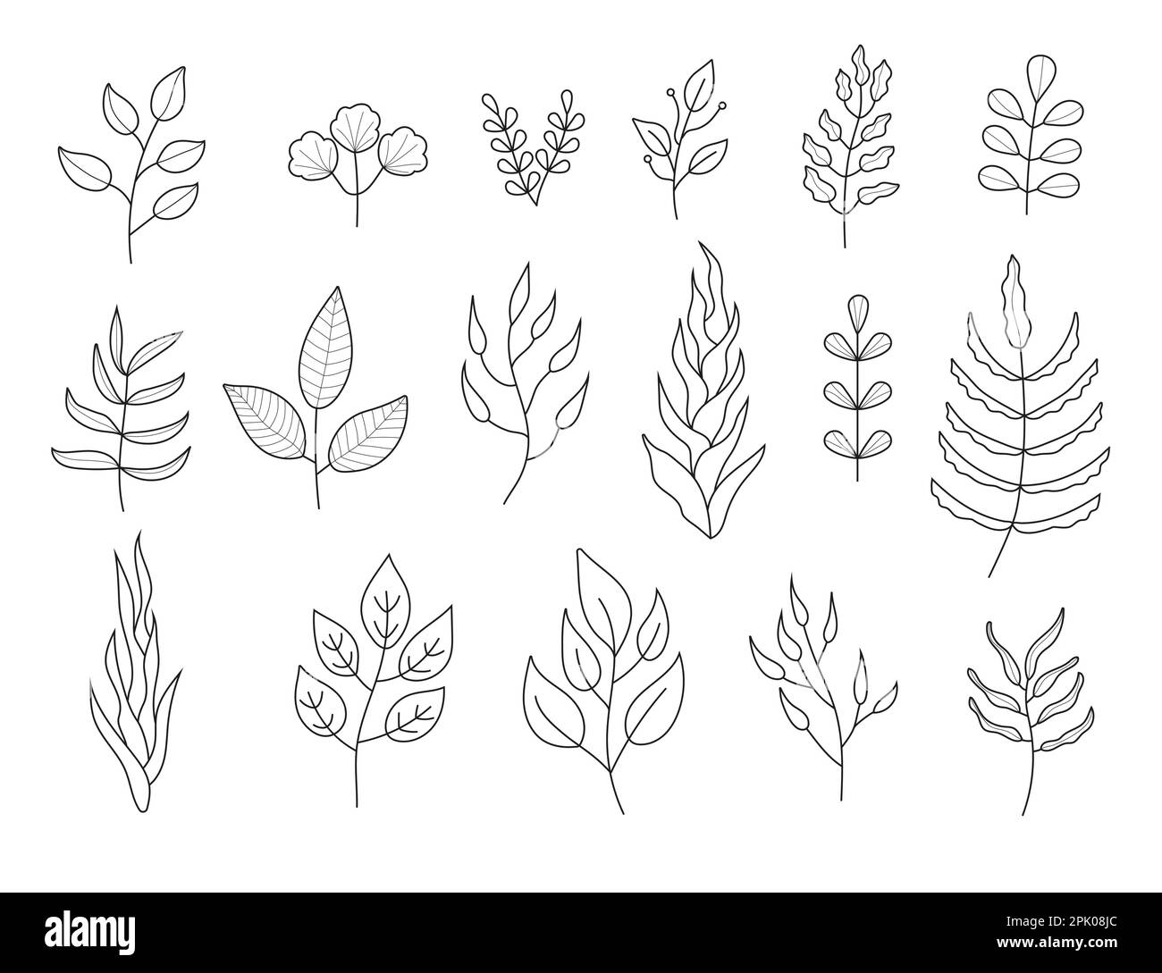 Plant branches doodle set vector. Floral branch and minimalist leaves ...