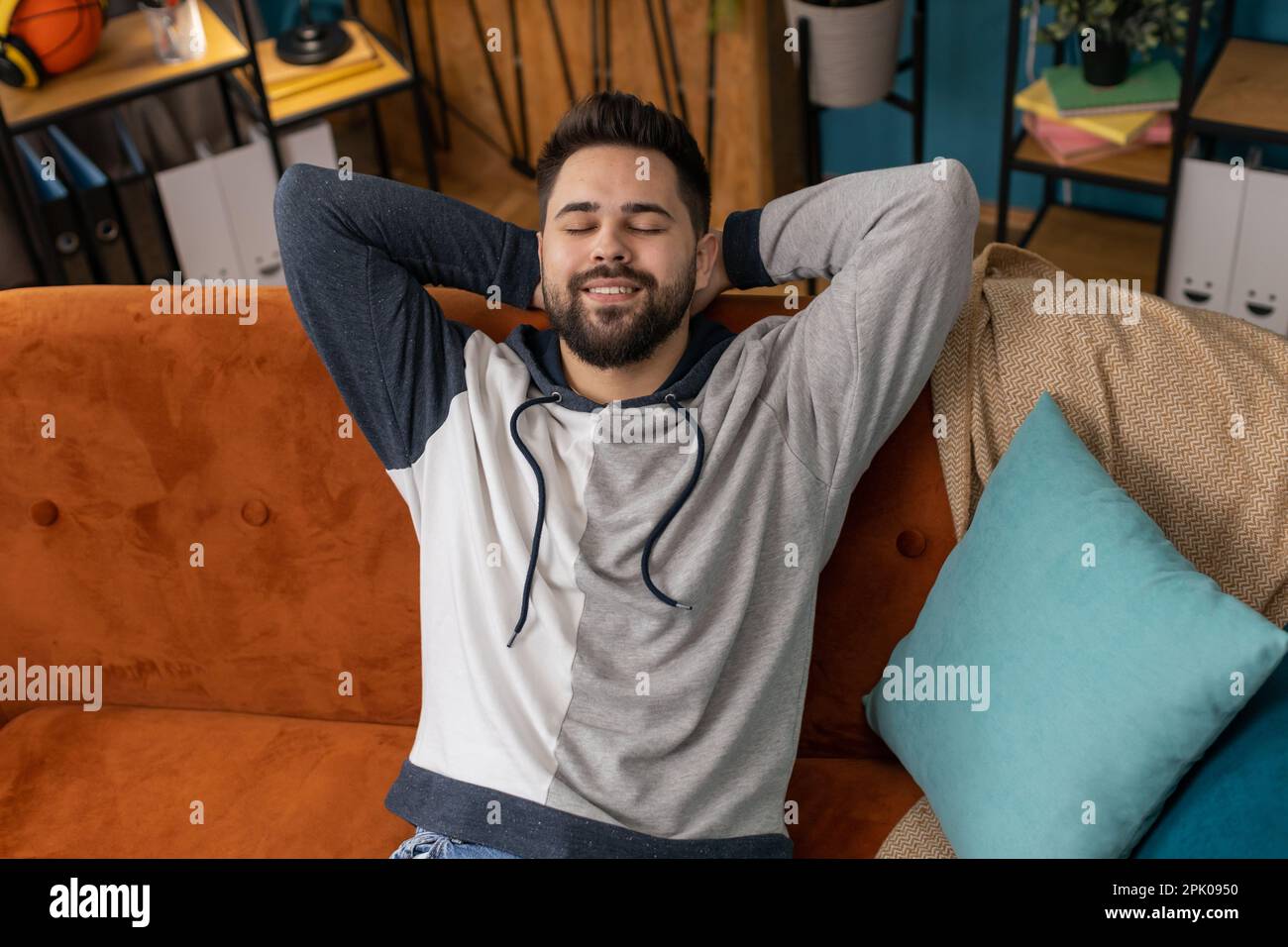 Bearded man falling on bed hi-res stock photography and images - Alamy