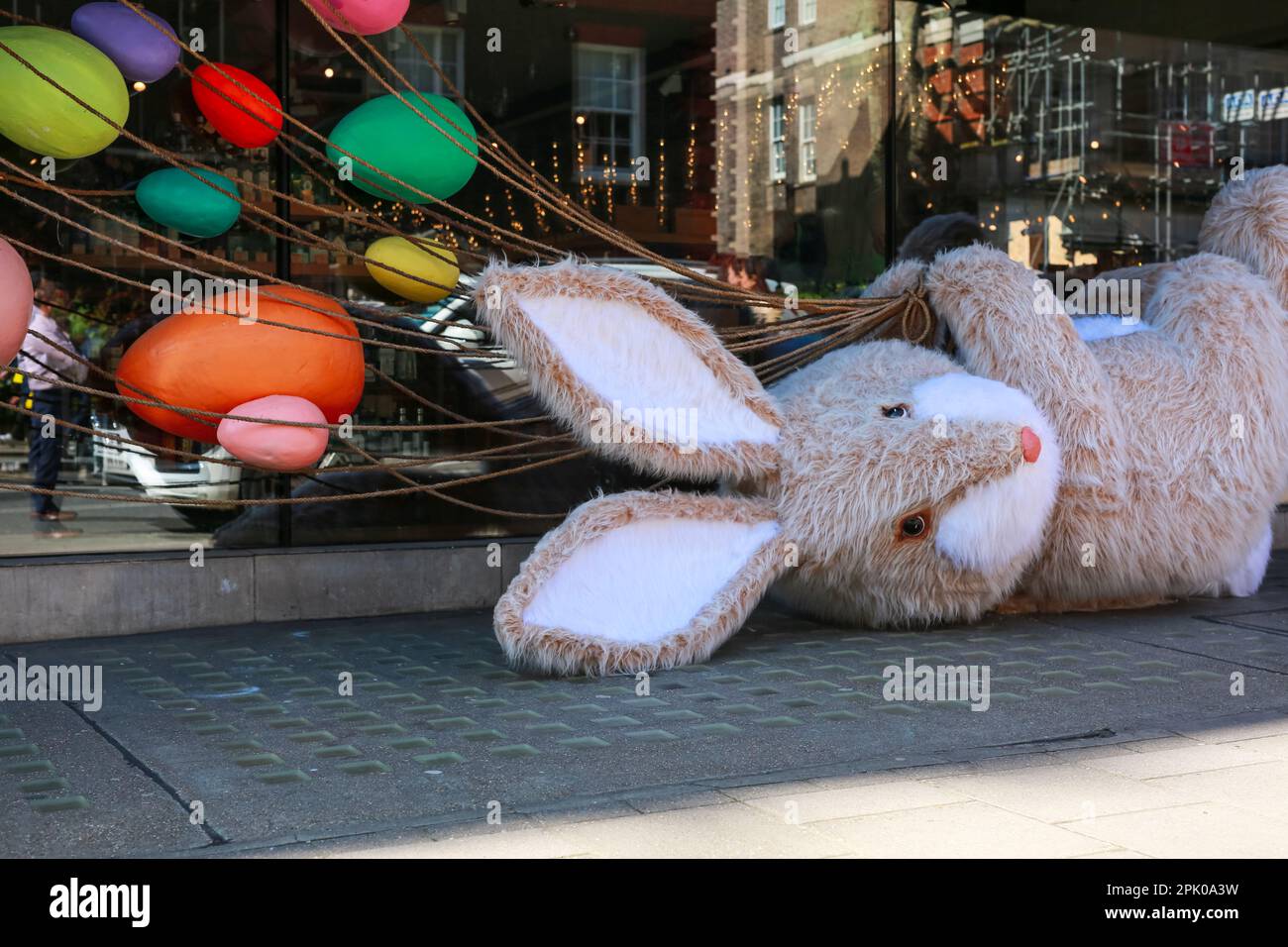 London, UK. 04 April 2023. Giant Easter bunnies and eggs outside the ...