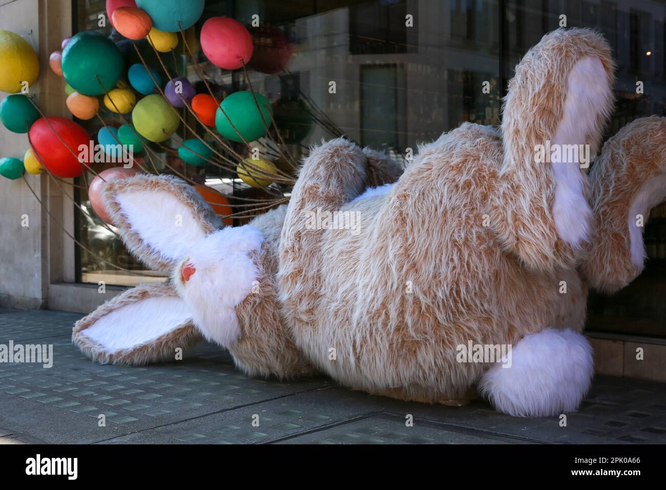 London, UK. 04 April 2023. Giant Easter bunnies and eggs outside the ...
