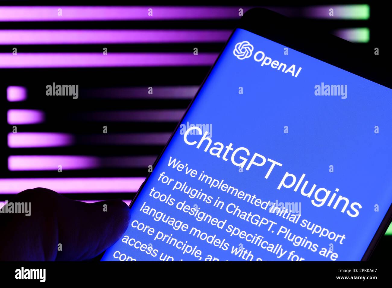 ChatGPT Plugins page seen on on OpenAI website on the screen of smartphone. Concept for popular ...