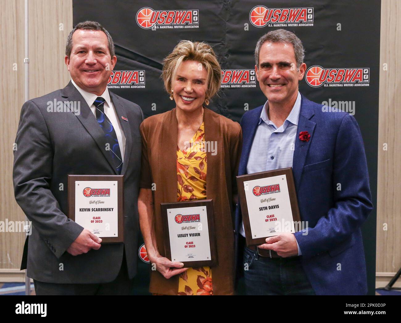HOUSTON, TX - APRIL 03: (left to right) USBWA Hall of Fame inductees ...